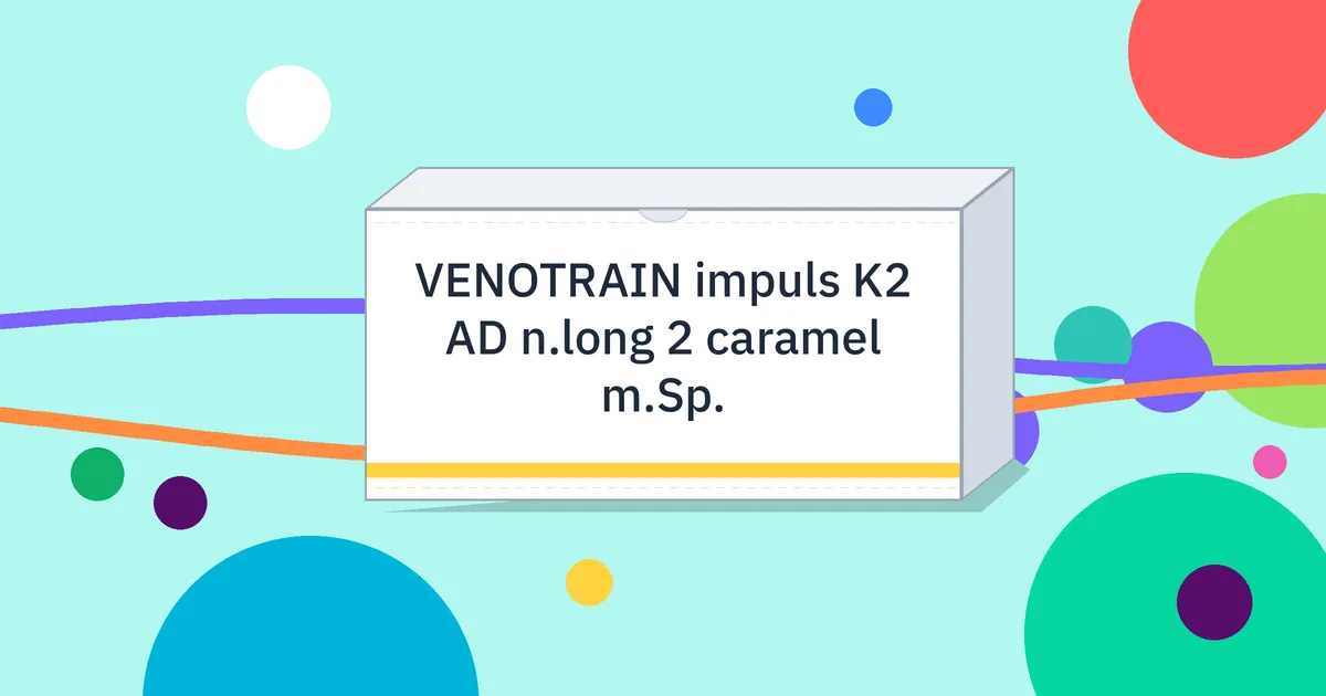 Symbolbild: Packung mit der Aufschrift VENOTRAIN impuls K2 AD n.long 2 caramel m.Sp. (PZN 00608658) – Verfügbarkeit und Bezug in Apotheken in Frankfurt am Main