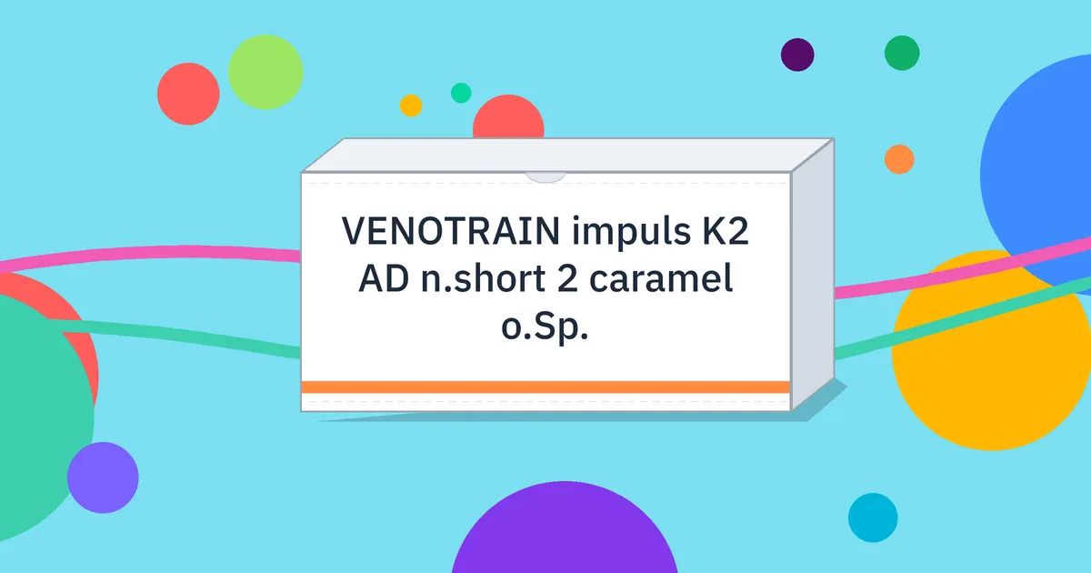 Symbolbild: Packung mit der Aufschrift VENOTRAIN impuls K2 AD n.short 2 caramel o.Sp. (PZN 08425555) – Verfügbarkeit und Bezug in Apotheken in Frankfurt am Main