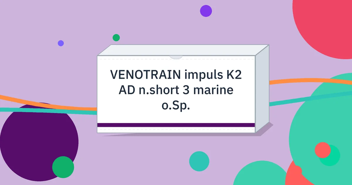 Symbolbild: Packung mit der Aufschrift VENOTRAIN impuls K2 AD n.short 3 marine o.Sp. (PZN 15221356) – Verfügbarkeit und Bezug in Apotheken in Frankfurt am Main