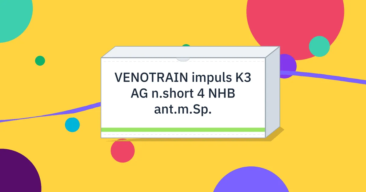 Symbolbild: Packung mit der Aufschrift VENOTRAIN impuls K3 AG n.short 4 NHB ant.m.Sp. (PZN 15215829) – Verfügbarkeit und Bezug in Apotheken in Frankfurt am Main