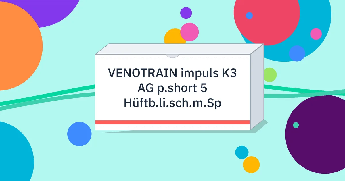 Symbolbild: Packung mit der Aufschrift VENOTRAIN impuls K3 AG p.short 5 Hüftb.li.sch.m.Sp (PZN 10295769) – Verfügbarkeit und Bezug in Apotheken in Frankfurt am Main