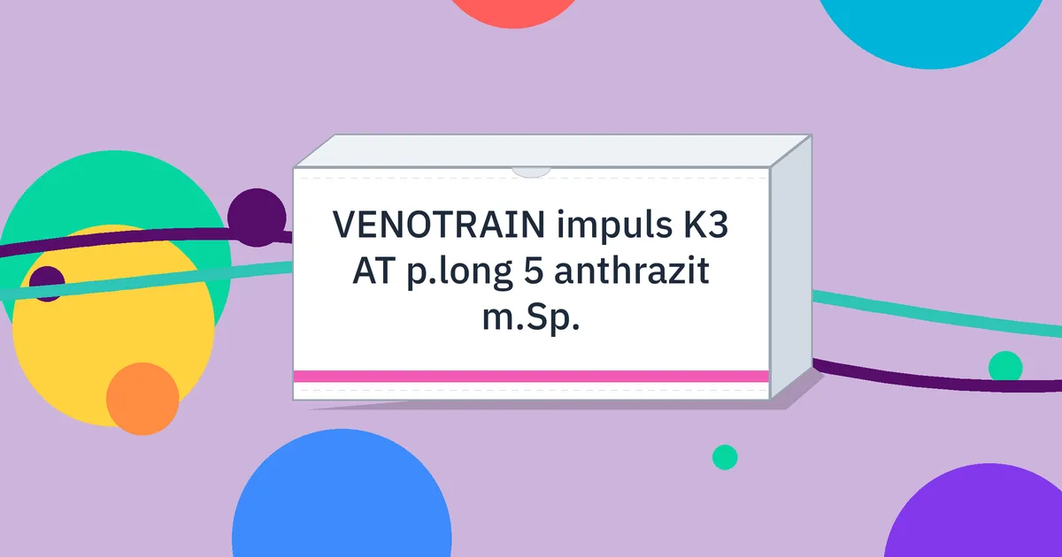 Symbolbild: Packung mit der Aufschrift VENOTRAIN impuls K3 AT p.long 5 anthrazit m.Sp. (PZN 19356946) – Verfügbarkeit und Bezug in Apotheken in Frankfurt am Main
