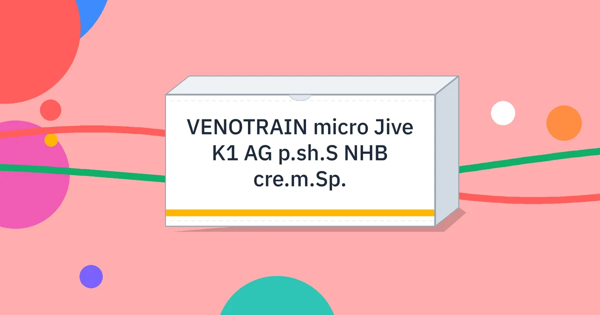Symbolbild: Packung mit der Aufschrift VENOTRAIN micro Jive K1 AG p.sh.S NHB cre.m.Sp. (PZN 17763446) – Verfügbarkeit und Bezug in Apotheken in Frankfurt am Main