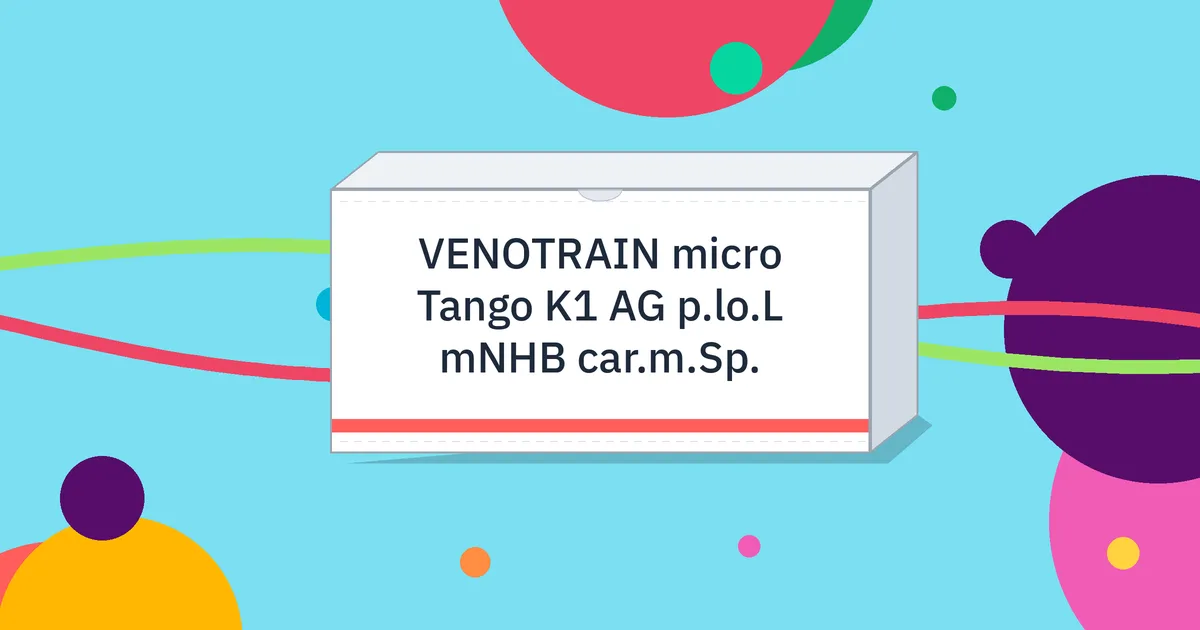 Symbolbild: Packung mit der Aufschrift VENOTRAIN micro Tango K1 AG p.lo.L mNHB car.m.Sp. (PZN 17758379) – Verfügbarkeit und Bezug in Apotheken in Frankfurt am Main