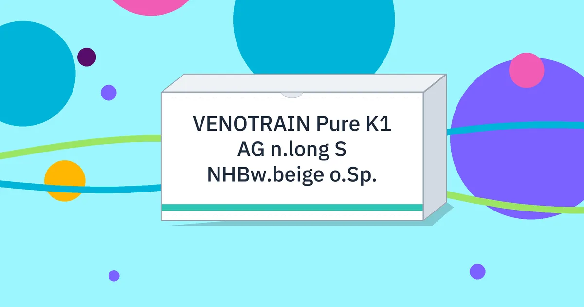 Symbolbild: Packung mit der Aufschrift VENOTRAIN Pure K1 AG n.long S NHBw.beige o.Sp. (PZN 18150467) – Verfügbarkeit und Bezug in Apotheken in Frankfurt am Main