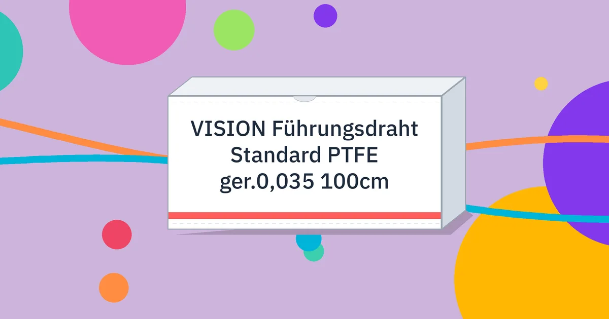 Symbolbild: Packung mit der Aufschrift VISION Führungsdraht Standard PTFE ger.0,035 100cm (PZN 18103769) – Verfügbarkeit und Bezug in Apotheken in Frankfurt am Main