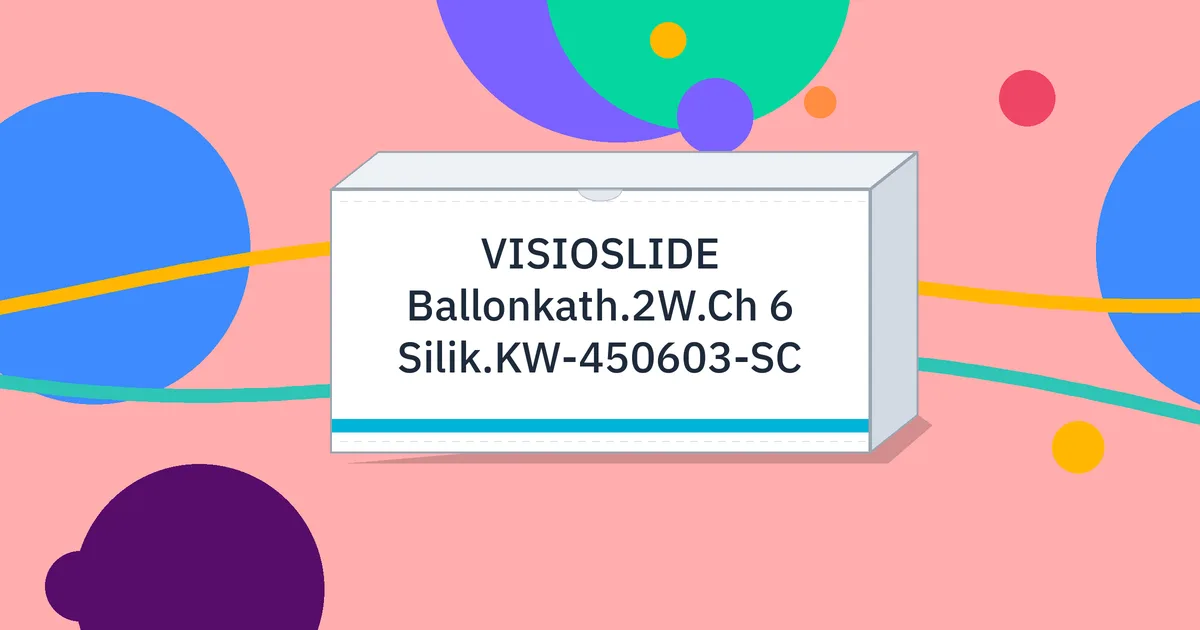 Symbolbild: Packung mit der Aufschrift VISIOSLIDE Ballonkath.2W.Ch 6 Silik.KW-450603-SC (PZN 17589971) – Verfügbarkeit und Bezug in Apotheken in Frankfurt am Main