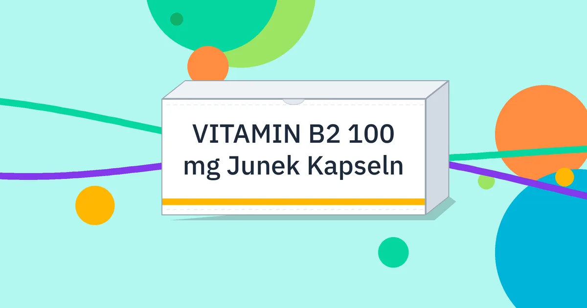 Symbolbild: Packung mit der Aufschrift VITAMIN B2 100 mg Junek Kapseln (PZN 16572359) – Verfügbarkeit und Bezug in Apotheken in Frankfurt am Main
