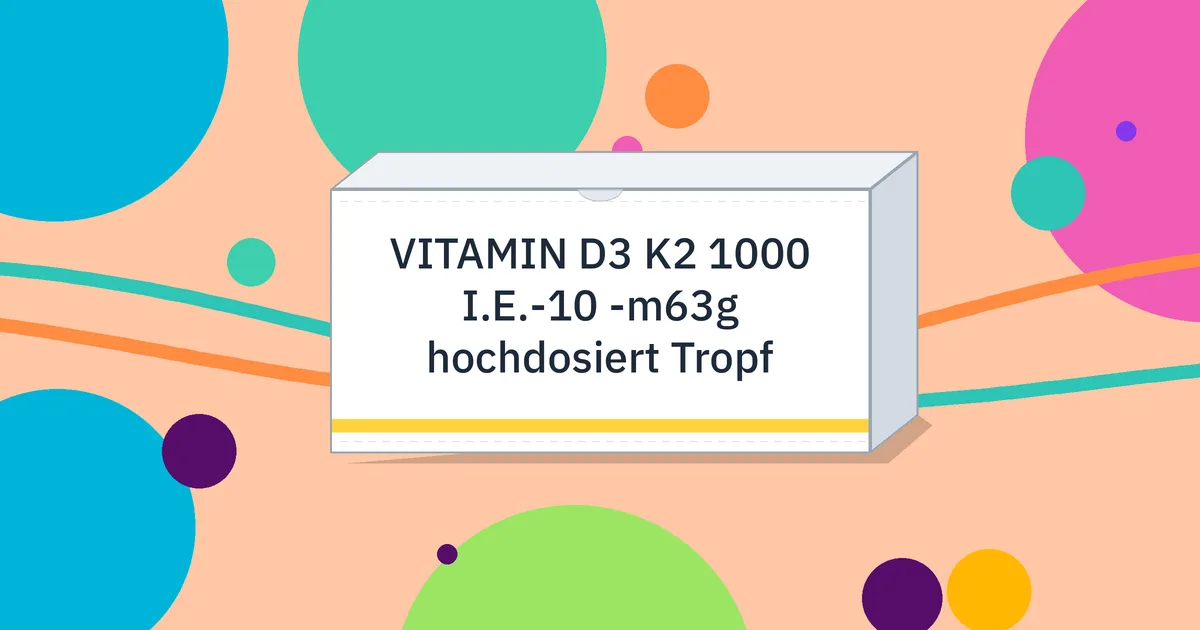 Symbolbild: Packung mit der Aufschrift VITAMIN D3 K2 1000 I.E.-10 -m63g hochdosiert Tropf (PZN 16819311) – Verfügbarkeit und Bezug in Apotheken in Frankfurt am Main