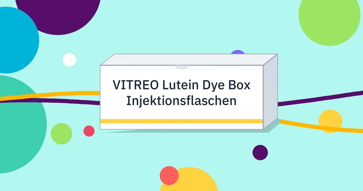Symbolbild: Packung mit der Aufschrift VITREO Lutein Dye Box Injektionsflaschen (PZN 18897433) – Verfügbarkeit und Bezug in Apotheken in Frankfurt am Main