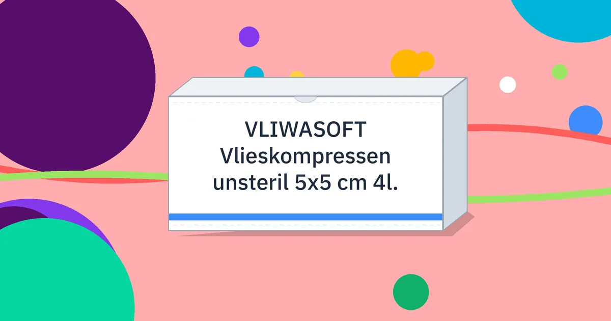 Symbolbild: Packung mit der Aufschrift VLIWASOFT Vlieskompressen unsteril 5x5 cm 4l. (PZN 15431438) – Verfügbarkeit und Bezug in Apotheken in Frankfurt am Main