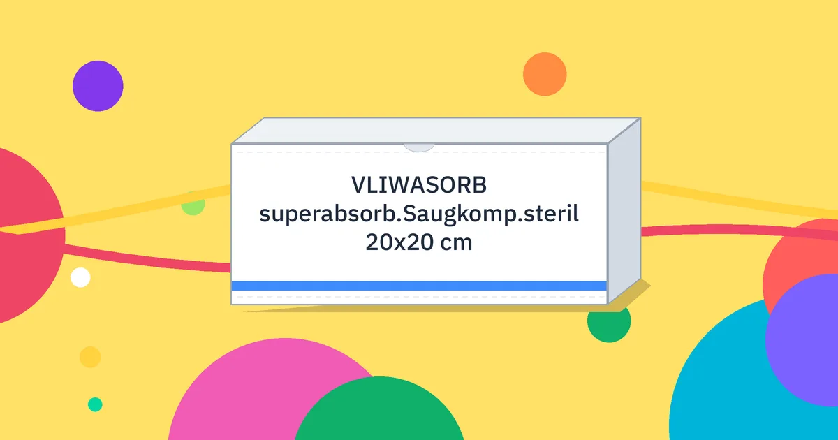 Symbolbild: Packung mit der Aufschrift VLIWASORB superabsorb.Saugkomp.steril 20x20 cm (PZN 17240866) – Verfügbarkeit und Bezug in Apotheken in Frankfurt am Main