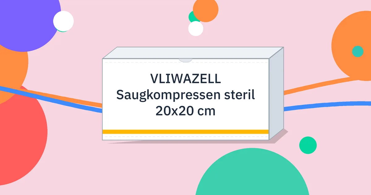 Symbolbild: Packung mit der Aufschrift VLIWAZELL Saugkompressen steril 20x20 cm (PZN 18364369) – Verfügbarkeit und Bezug in Apotheken in Frankfurt am Main