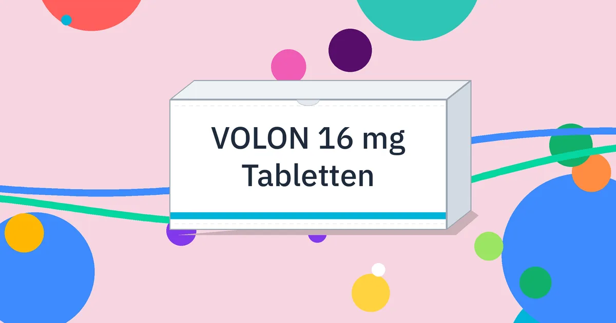 Symbolbild: Packung mit der Aufschrift VOLON 16 mg Tabletten (PZN 01476845) – Verfügbarkeit und Bezug in Apotheken in Frankfurt am Main
