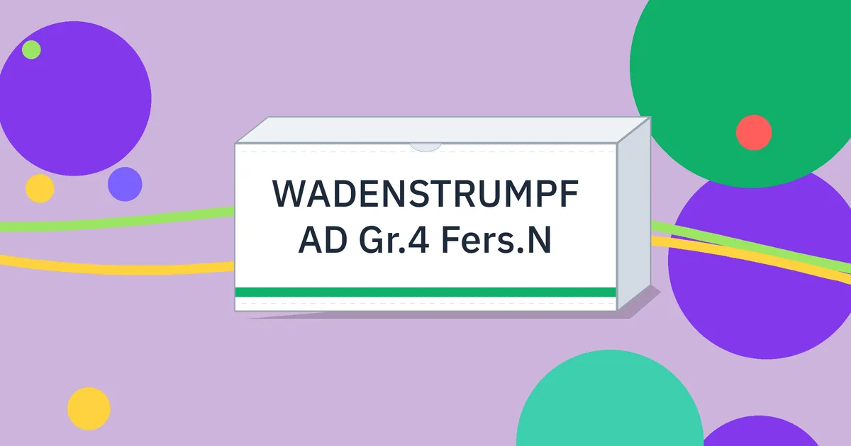 Symbolbild: Packung mit der Aufschrift WADENSTRUMPF AD Gr.4 Fers.N (PZN 01969393) – Verfügbarkeit und Bezug in Apotheken in Frankfurt am Main