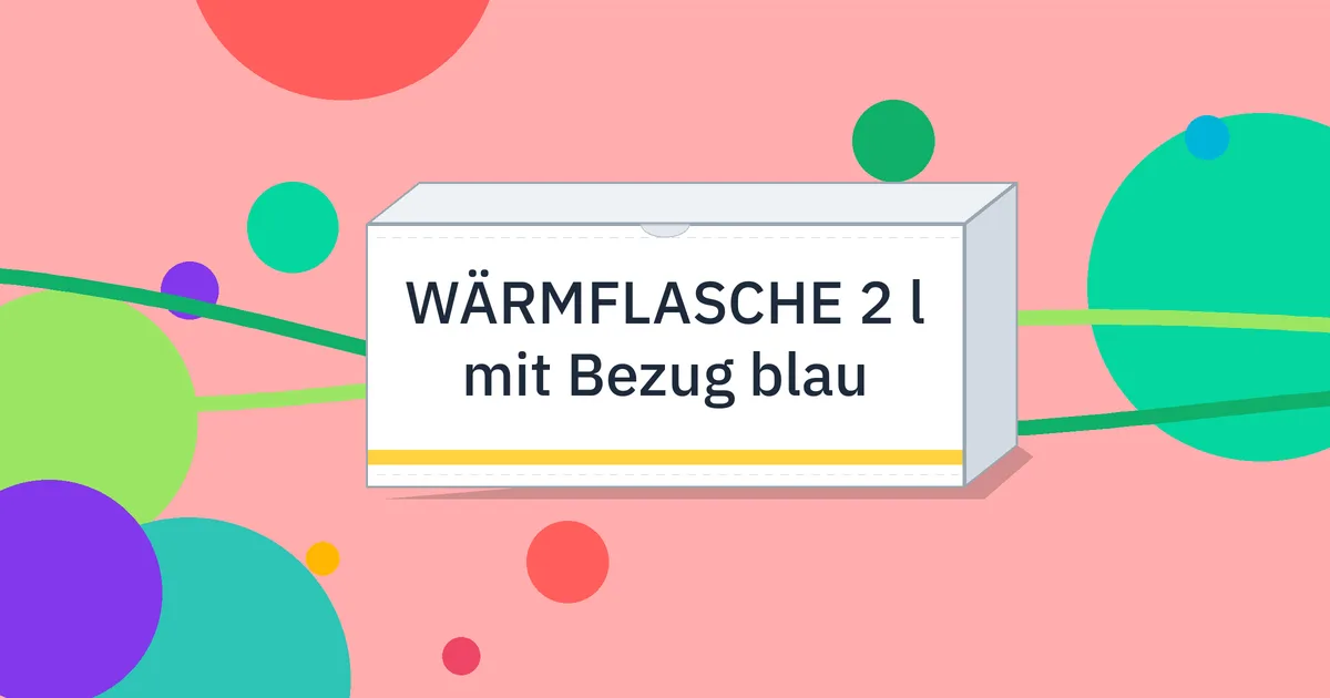 Symbolbild: Packung mit der Aufschrift WÄRMFLASCHE 2 l mit Bezug blau (PZN 09926710) – Verfügbarkeit und Bezug in Apotheken in Frankfurt am Main