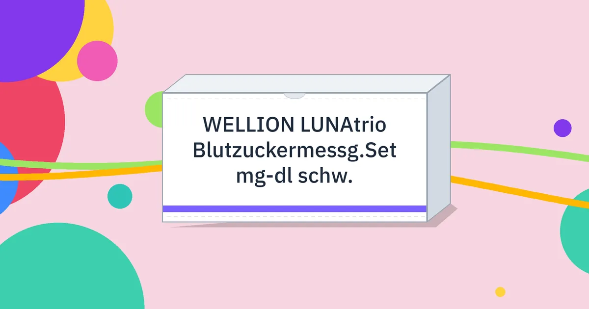 Symbolbild: Packung mit der Aufschrift WELLION LUNAtrio Blutzuckermessg.Set mg-dl schw. (PZN 16151706) – Verfügbarkeit und Bezug in Apotheken in Frankfurt am Main