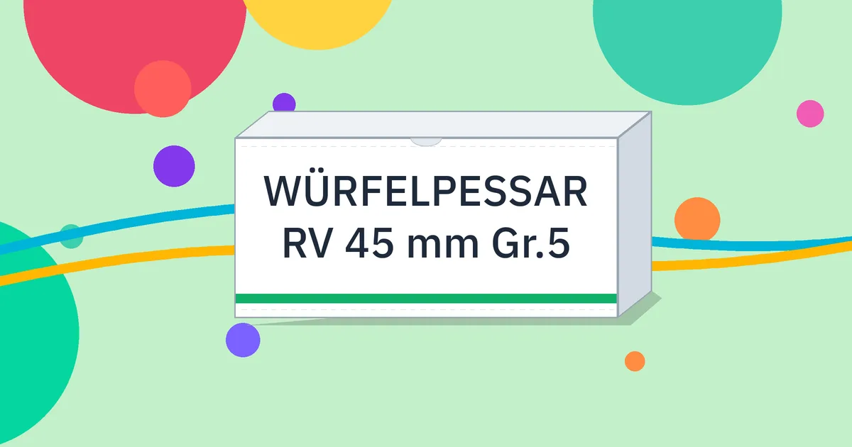 Symbolbild: Packung mit der Aufschrift WÜRFELPESSAR RV 45 mm Gr.5 (PZN 07285974) – Verfügbarkeit und Bezug in Apotheken in Frankfurt am Main