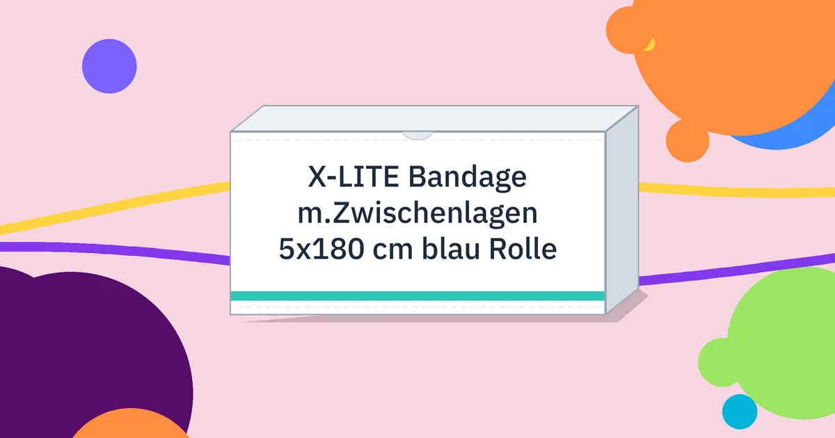 Symbolbild: Packung mit der Aufschrift X-LITE Bandage m.Zwischenlagen 5x180 cm blau Rolle (PZN 02466903) – Verfügbarkeit und Bezug in Apotheken in Frankfurt am Main