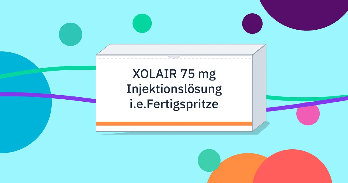 Symbolbild: Packung mit der Aufschrift XOLAIR 75 mg Injektionslösung i.e.Fertigspritze (PZN 09175103) – Verfügbarkeit und Bezug in Apotheken in Frankfurt am Main