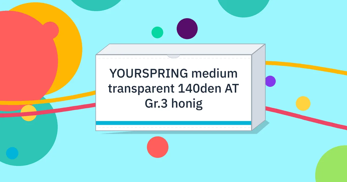Symbolbild: Packung mit der Aufschrift YOURSPRING medium transparent 140den AT Gr.3 honig (PZN 18057377) – Verfügbarkeit und Bezug in Apotheken in Frankfurt am Main