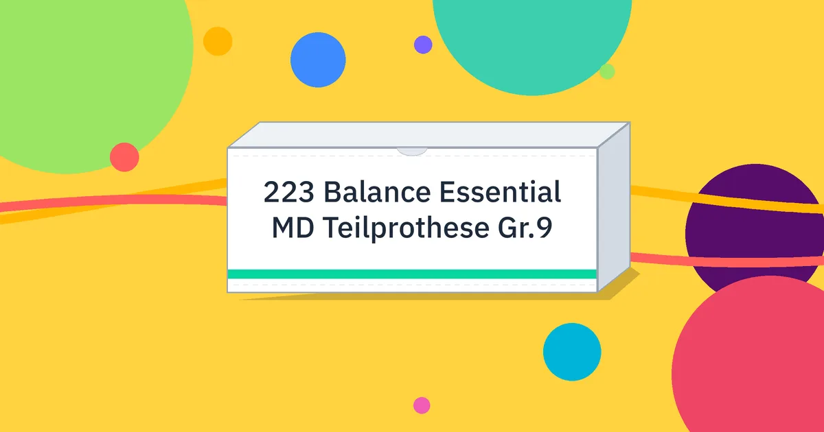 Symbolbild: Packung mit der Aufschrift 223 Balance Essential MD Teilprothese Gr.9 (PZN 18721964) – Verfügbarkeit und Bezug in Apotheken in Frankfurt am Main