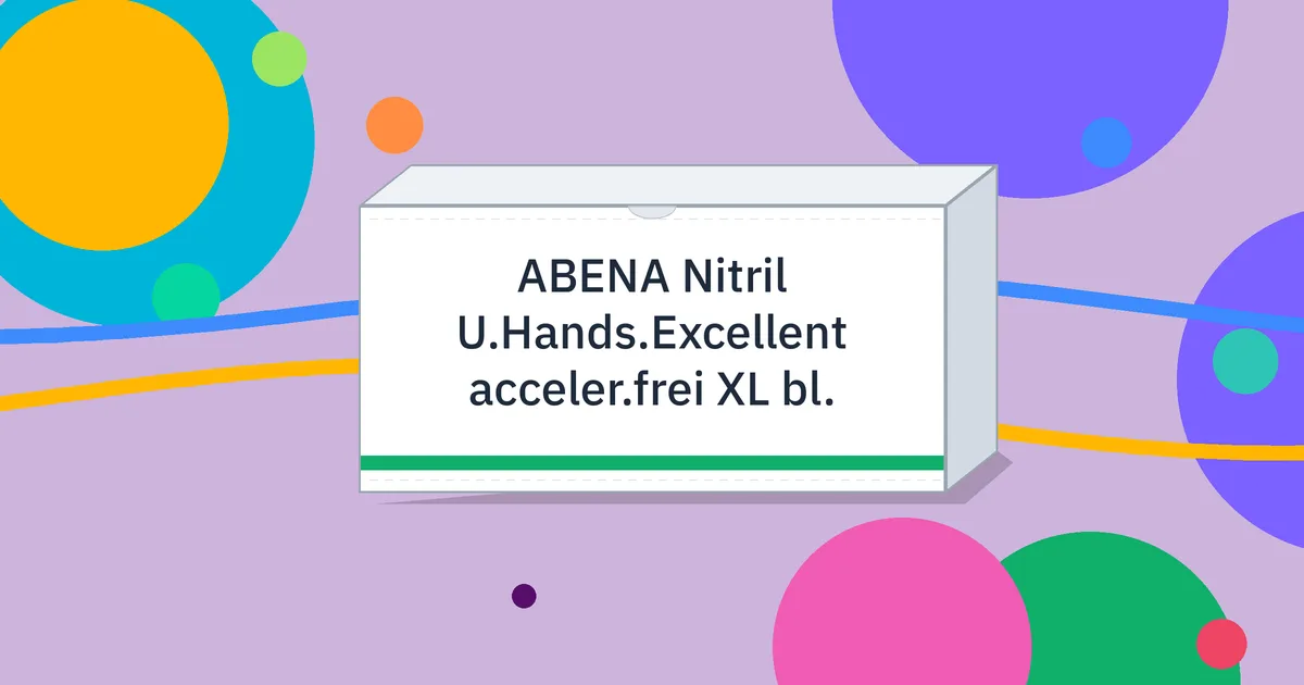 Symbolbild: Packung mit der Aufschrift ABENA Nitril U.Hands.Excellent acceler.frei XL bl. (PZN 20169296) – Verfügbarkeit und Bezug in Apotheken in Frankfurt am Main