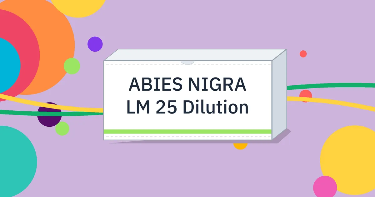Symbolbild: Packung mit der Aufschrift ABIES NIGRA LM 25 Dilution (PZN 13260731) – Verfügbarkeit und Bezug in Apotheken in Frankfurt am Main