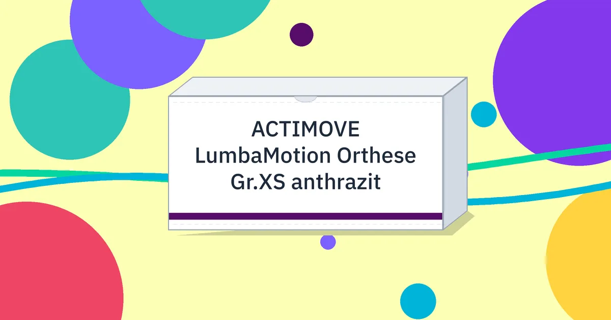 Symbolbild: Packung mit der Aufschrift ACTIMOVE LumbaMotion Orthese Gr.XS anthrazit (PZN 17948105) – Verfügbarkeit und Bezug in Apotheken in Frankfurt am Main