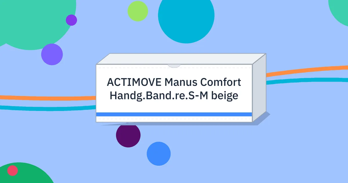 Symbolbild: Packung mit der Aufschrift ACTIMOVE Manus Comfort Handg.Band.re.S-M beige (PZN 18001980) – Verfügbarkeit und Bezug in Apotheken in Frankfurt am Main