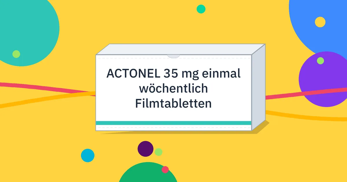 Symbolbild: Packung mit der Aufschrift ACTONEL 35 mg einmal wöchentlich Filmtabletten (PZN 10077512) – Verfügbarkeit und Bezug in Apotheken in Frankfurt am Main
