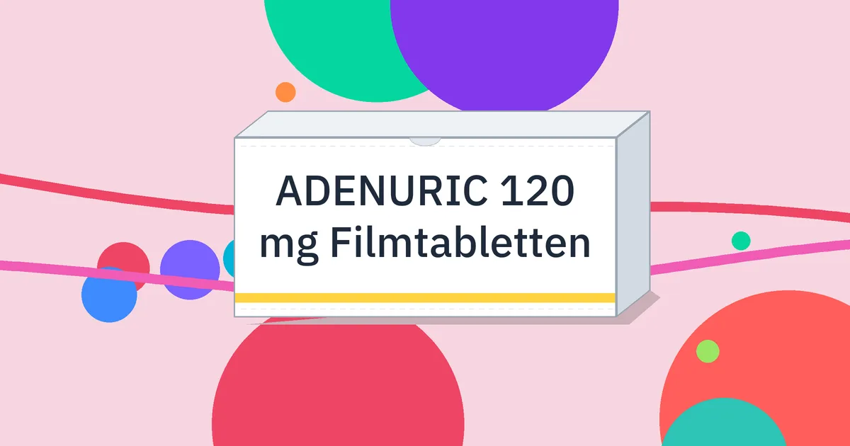 Symbolbild: Packung mit der Aufschrift ADENURIC 120 mg Filmtabletten (PZN 13971857) – Verfügbarkeit und Bezug in Apotheken in Frankfurt am Main