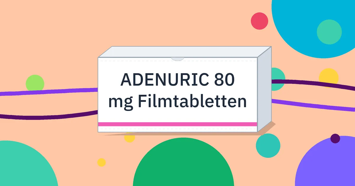Symbolbild: Packung mit der Aufschrift ADENURIC 80 mg Filmtabletten (PZN 18708739) – Verfügbarkeit und Bezug in Apotheken in Frankfurt am Main