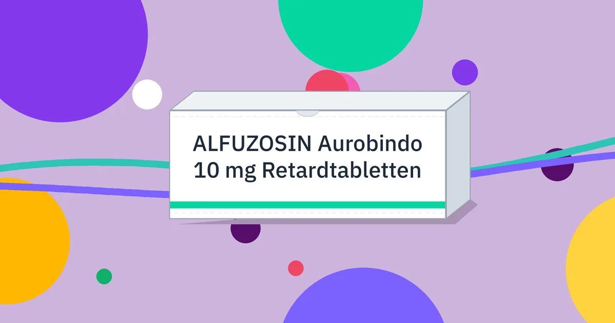 Symbolbild: Packung mit der Aufschrift ALFUZOSIN Aurobindo 10 mg Retardtabletten (PZN 10854737) – Verfügbarkeit und Bezug in Apotheken in Frankfurt am Main