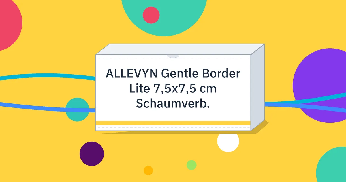 Symbolbild: Packung mit der Aufschrift ALLEVYN Gentle Border Lite 7,5x7,5 cm Schaumverb. (PZN 16164399) – Verfügbarkeit und Bezug in Apotheken in Frankfurt am Main