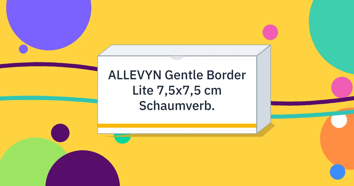Symbolbild: Packung mit der Aufschrift ALLEVYN Gentle Border Lite 7,5x7,5 cm Schaumverb. (PZN 18034413) – Verfügbarkeit und Bezug in Apotheken in Frankfurt am Main