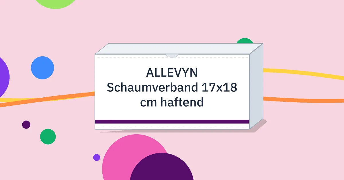 Symbolbild: Packung mit der Aufschrift ALLEVYN Schaumverband 17x18 cm haftend (PZN 09686571) – Verfügbarkeit und Bezug in Apotheken in Frankfurt am Main