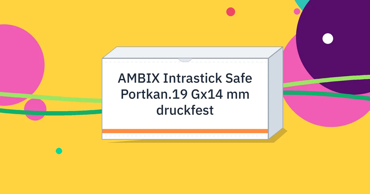 Symbolbild: Packung mit der Aufschrift AMBIX Intrastick Safe Portkan.19 Gx14 mm druckfest (PZN 09619215) – Verfügbarkeit und Bezug in Apotheken in Frankfurt am Main