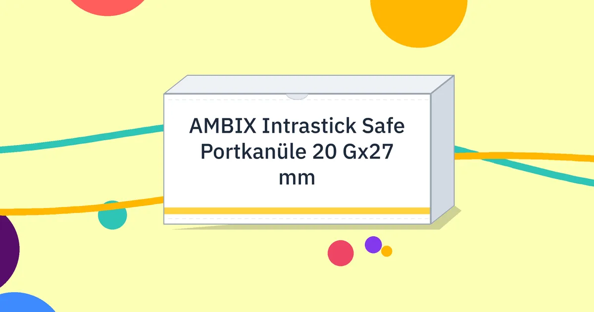 Symbolbild: Packung mit der Aufschrift AMBIX Intrastick Safe Portkanüle 20 Gx27 mm (PZN 14286750) – Verfügbarkeit und Bezug in Apotheken in Frankfurt am Main