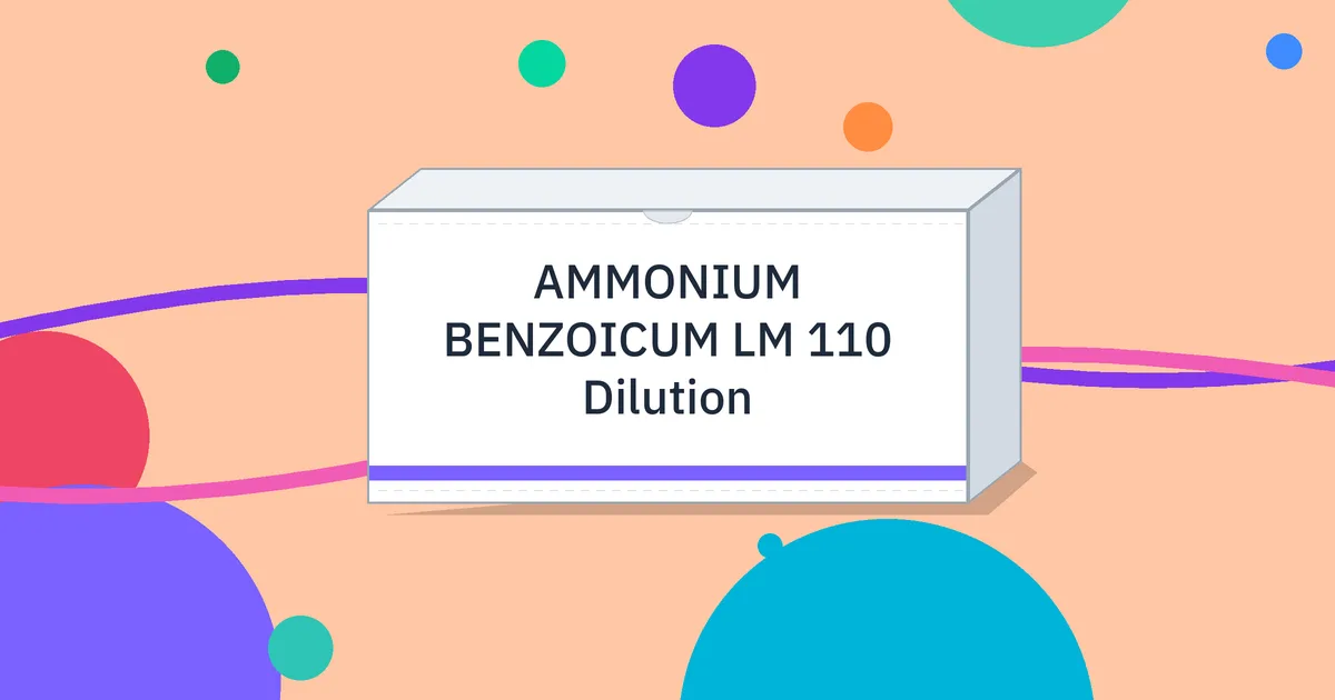Symbolbild: Packung mit der Aufschrift AMMONIUM BENZOICUM LM 110 Dilution (PZN 13320255) – Verfügbarkeit und Bezug in Apotheken in Frankfurt am Main