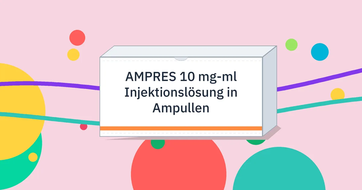 Symbolbild: Packung mit der Aufschrift AMPRES 10 mg-ml Injektionslösung in Ampullen (PZN 10180925) – Verfügbarkeit und Bezug in Apotheken in Frankfurt am Main