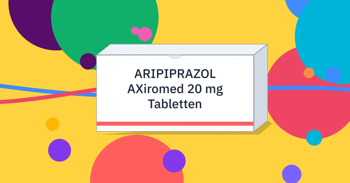 Symbolbild: Packung mit der Aufschrift ARIPIPRAZOL AXiromed 20 mg Tabletten (PZN 18489852) – Verfügbarkeit und Bezug in Apotheken in Frankfurt am Main