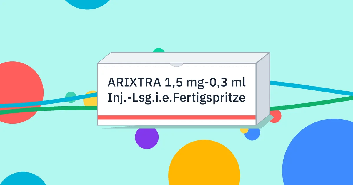 Symbolbild: Packung mit der Aufschrift ARIXTRA 1,5 mg-0,3 ml Inj.-Lsg.i.e.Fertigspritze (PZN 11616945) – Verfügbarkeit und Bezug in Apotheken in Frankfurt am Main