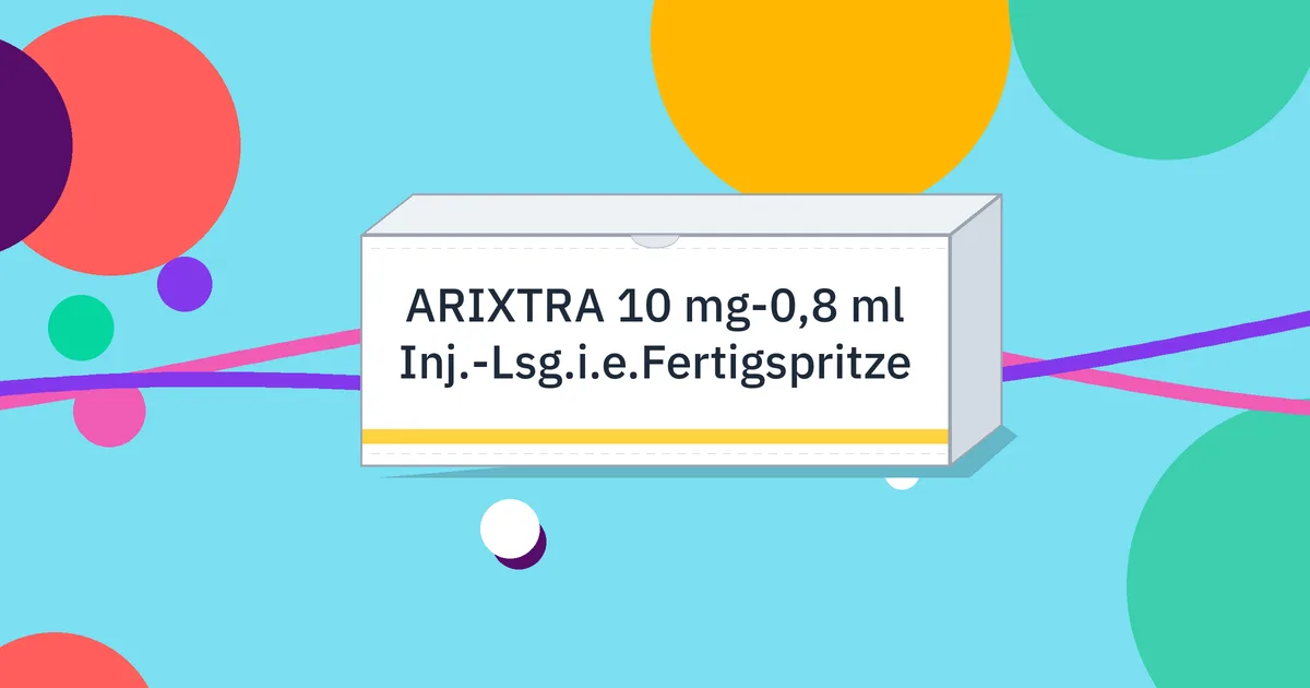 Symbolbild: Packung mit der Aufschrift ARIXTRA 10 mg-0,8 ml Inj.-Lsg.i.e.Fertigspritze (PZN 18603584) – Verfügbarkeit und Bezug in Apotheken in Frankfurt am Main
