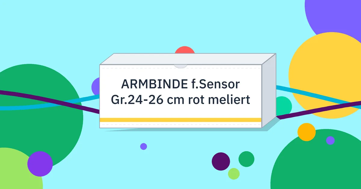 Symbolbild: Packung mit der Aufschrift ARMBINDE f.Sensor Gr.24-26 cm rot meliert (PZN 13917444) – Verfügbarkeit und Bezug in Apotheken in Frankfurt am Main