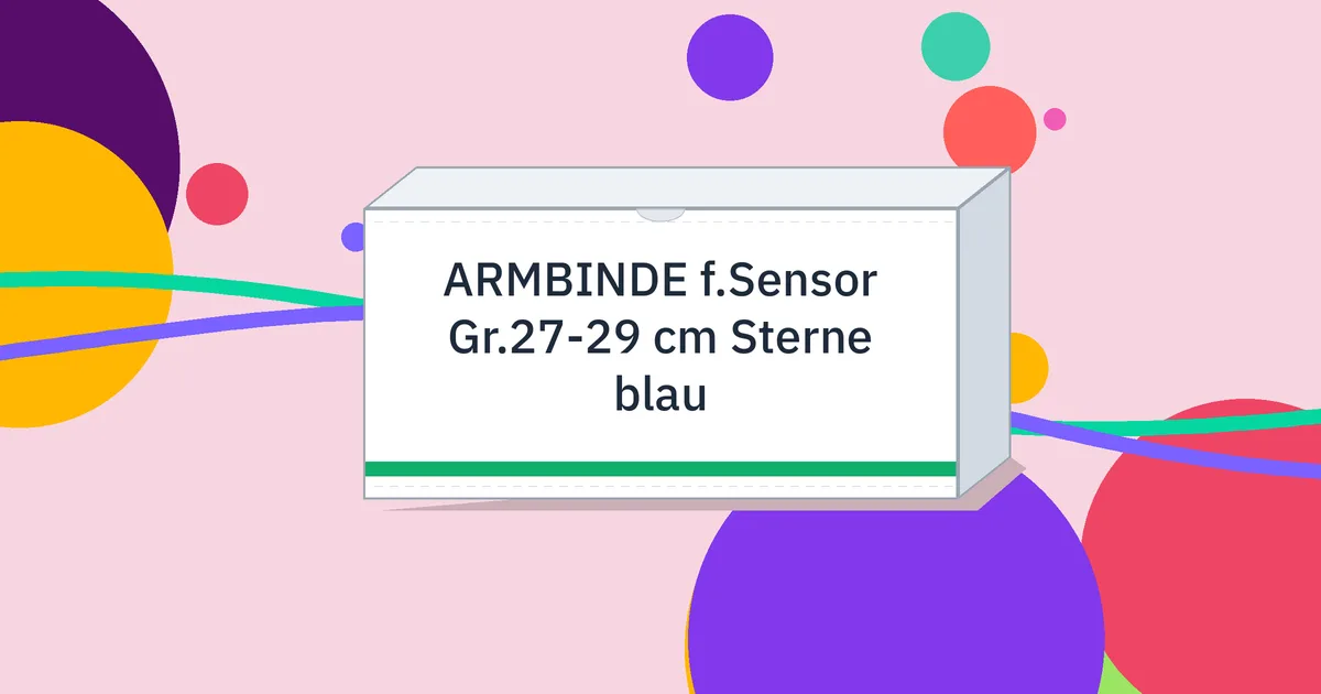 Symbolbild: Packung mit der Aufschrift ARMBINDE f.Sensor Gr.27-29 cm Sterne blau (PZN 17838345) – Verfügbarkeit und Bezug in Apotheken in Frankfurt am Main