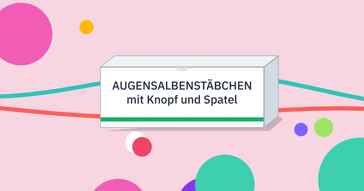 Symbolbild: Packung mit der Aufschrift AUGENSALBENSTÄBCHEN mit Knopf und Spatel (PZN 01724088) – Verfügbarkeit und Bezug in Apotheken in Frankfurt am Main