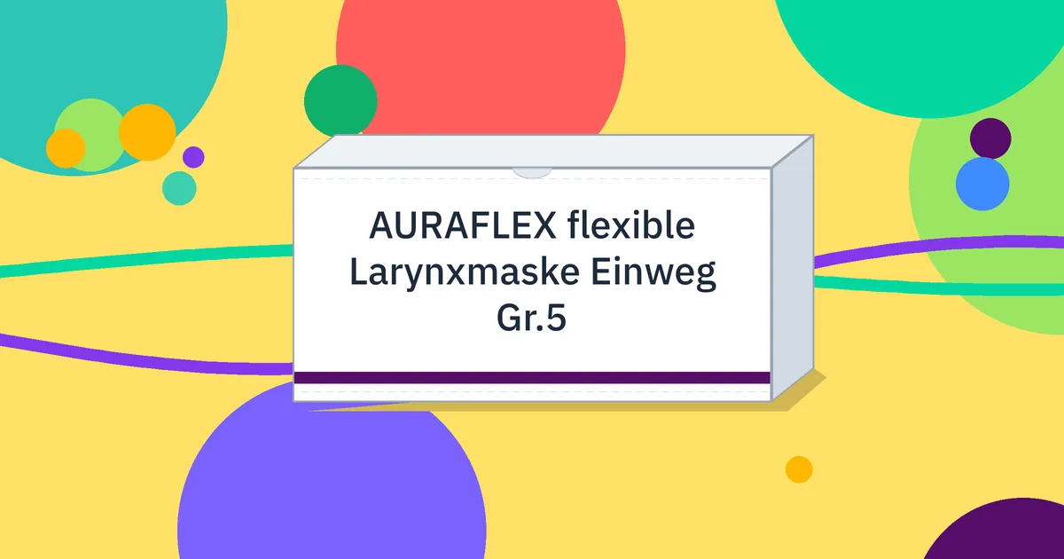 Symbolbild: Packung mit der Aufschrift AURAFLEX flexible Larynxmaske Einweg Gr.5 (PZN 09393544) – Verfügbarkeit und Bezug in Apotheken in Frankfurt am Main