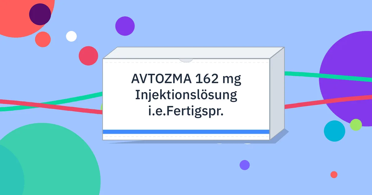Symbolbild: Packung mit der Aufschrift AVTOZMA 162 mg Injektionslösung i.e.Fertigspr. (PZN 20403556) – Verfügbarkeit und Bezug in Apotheken in Frankfurt am Main