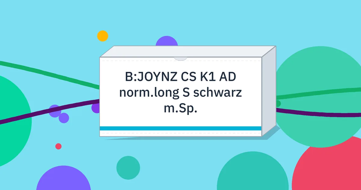 Symbolbild: Packung mit der Aufschrift B:JOYNZ CS K1 AD norm.long S schwarz m.Sp. (PZN 20524610) – Verfügbarkeit und Bezug in Apotheken in Frankfurt am Main